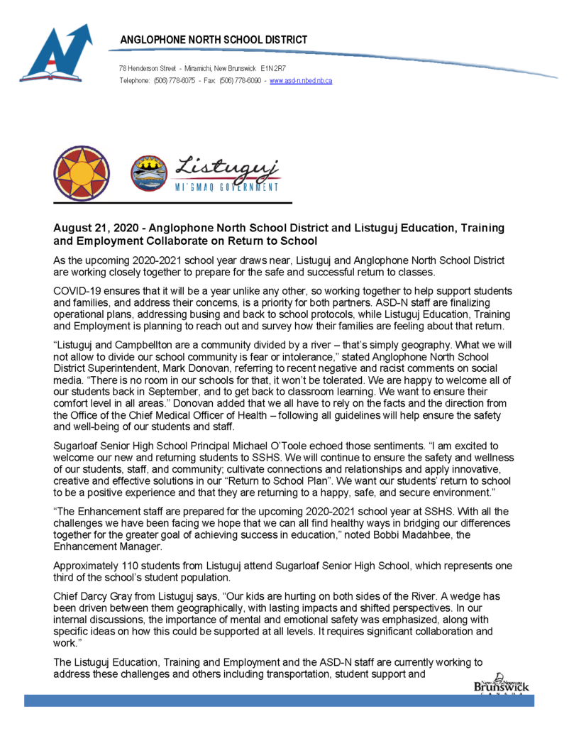 Anglophone North School District and Listuguj Education, Training and ...